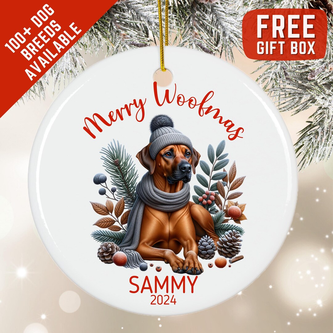Personalized Rhodesian Ridgeback Ornament, Dog Christmas Ornament ...
