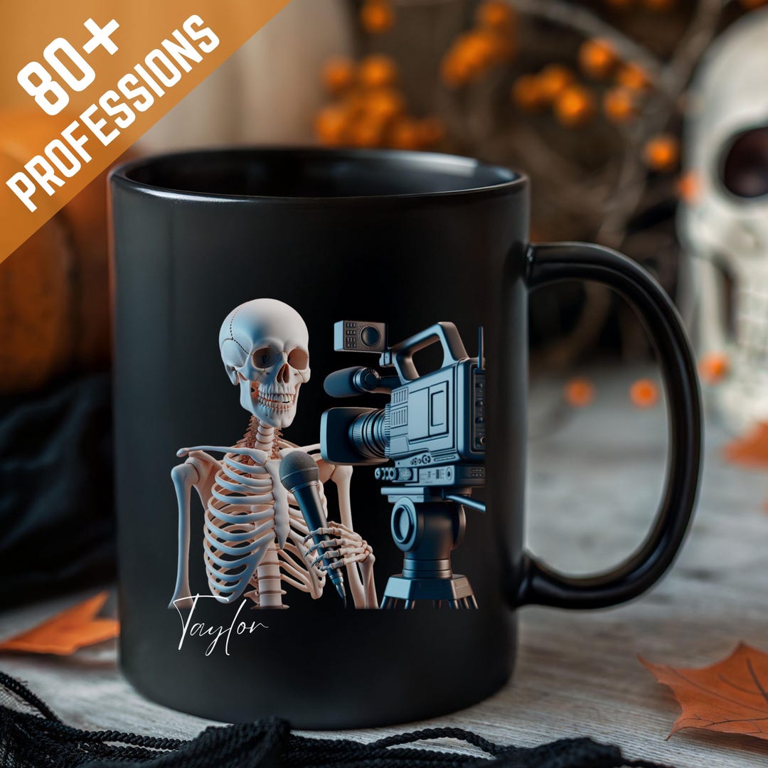 Custom Journalist Mug, Funny Skeleton Reporter Coffee Cup, Personalized ...