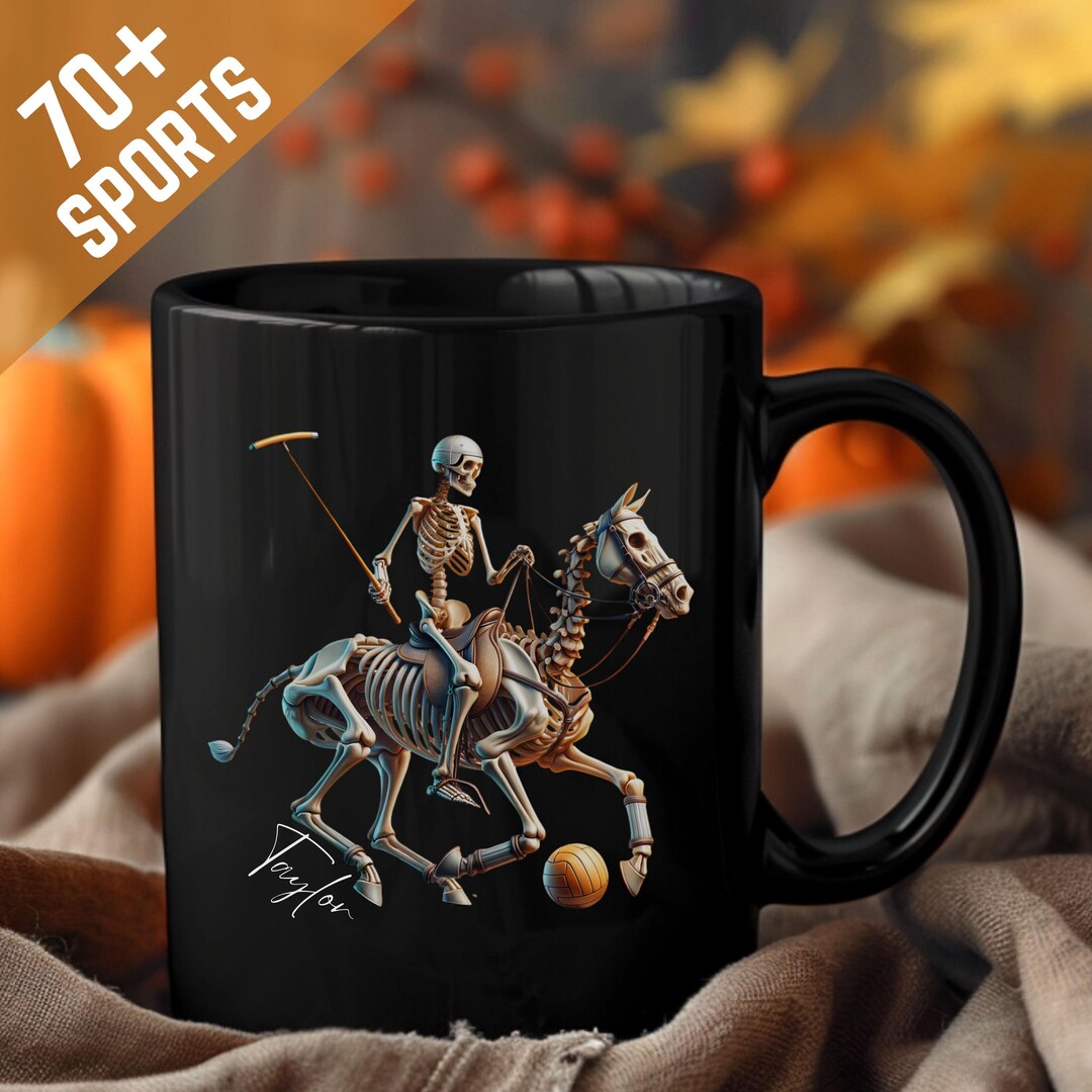 Custom Horse Polo Mug, Funny Skeleton Equestrian Coffee Cup ...