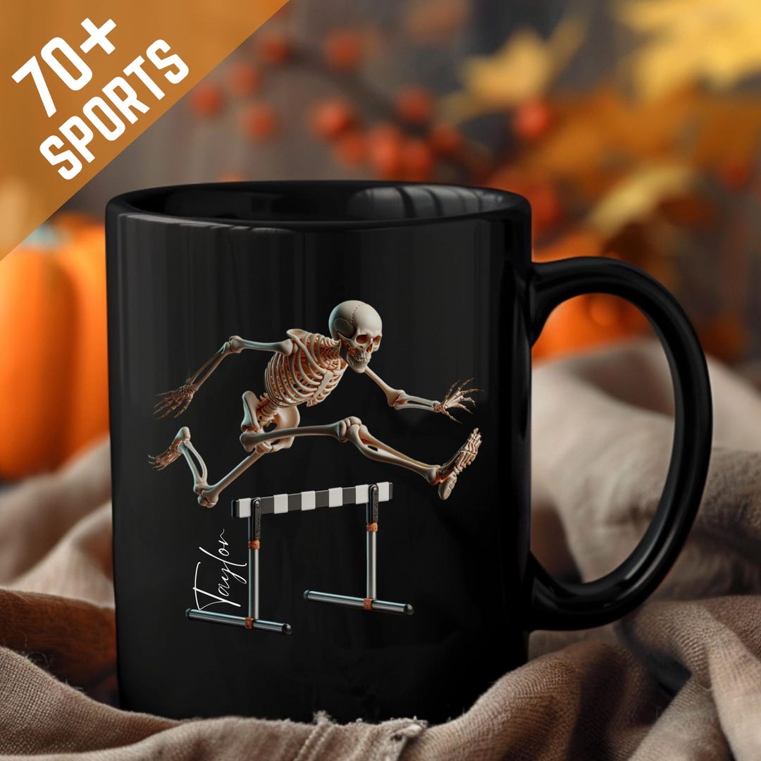 Custom Hurdle Mug, Funny Skeleton Hurdler Coffee Cup, Personalized ...