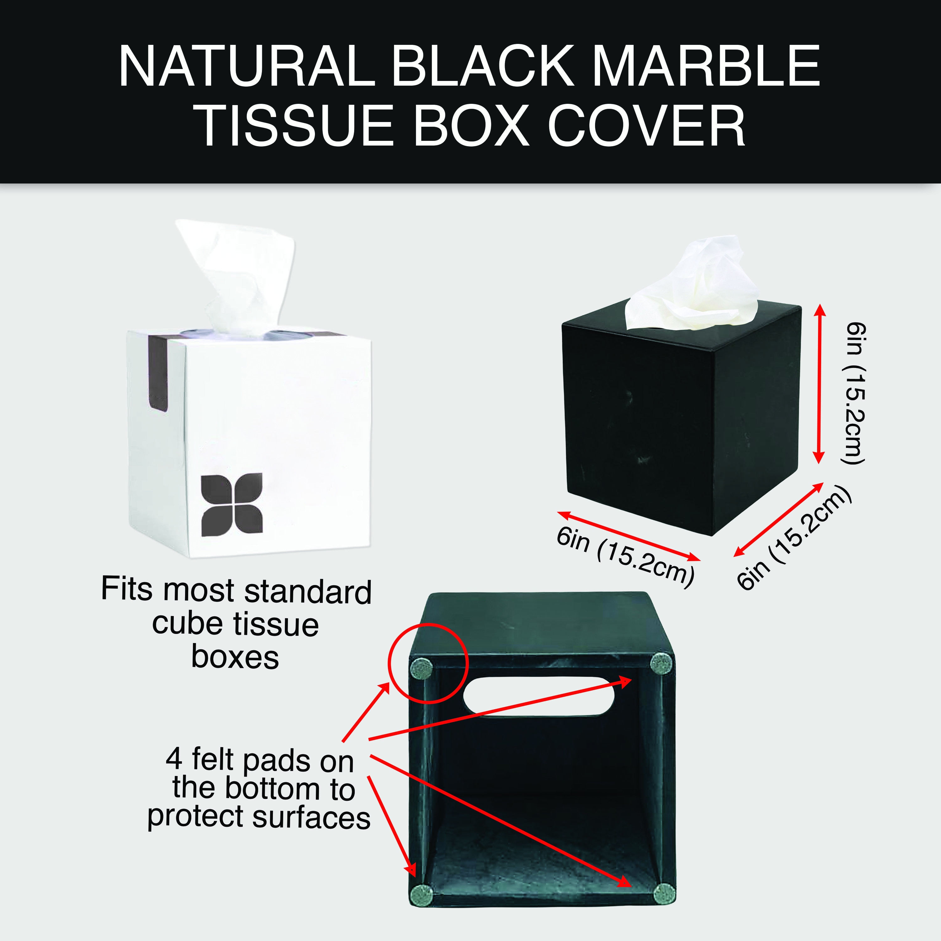 Tissue Box Cover for Cube Tissue Box Holder Natural Black Marble Tissue Box Luxury Bathroom ...