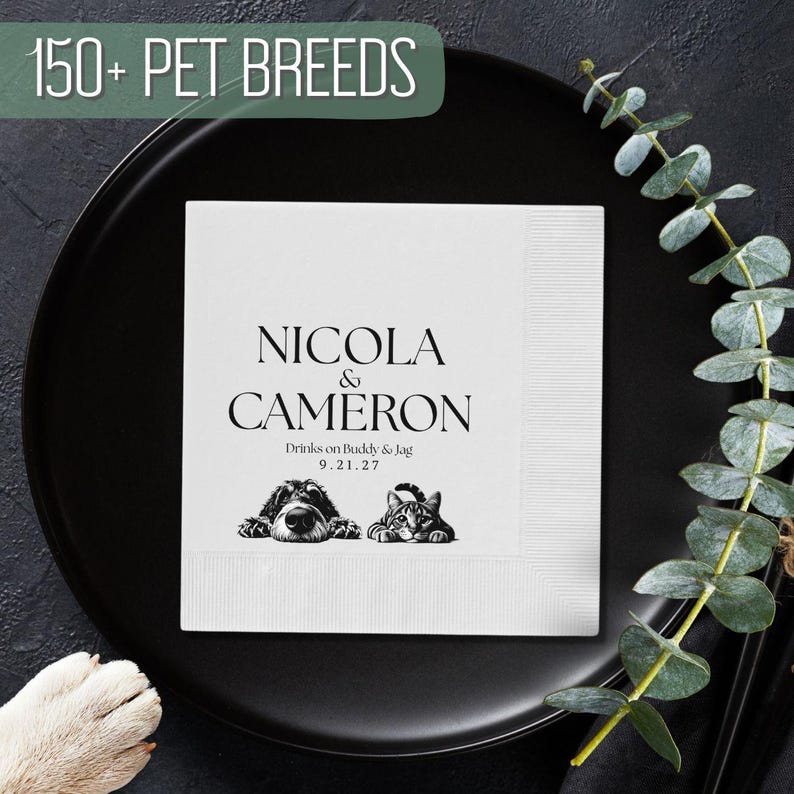 Custom Dog Cocktail Napkins, Personalized Pet Breed Wedding Table Decor ...