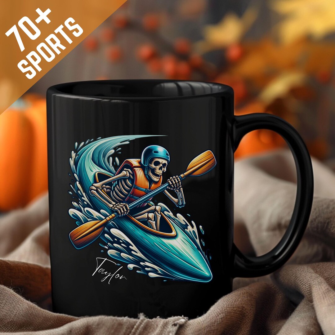 Custom Kayaking Mug, Funny Skeleton Canoeing Coffee Cup, Personalized ...