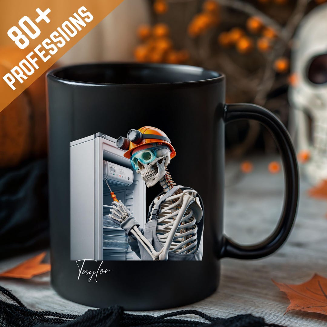 Custom HVAC Tech Mug, Funny Skeleton Heating Cooling Coffee Cup ...