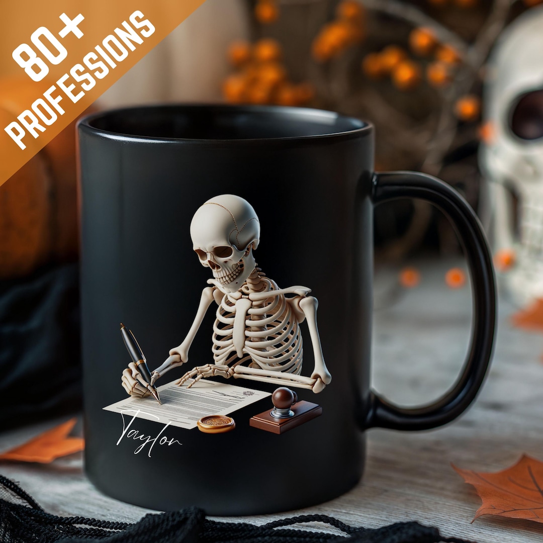 Custom Notary Public Mug, Funny Skeleton Document Signing Coffee Cup ...