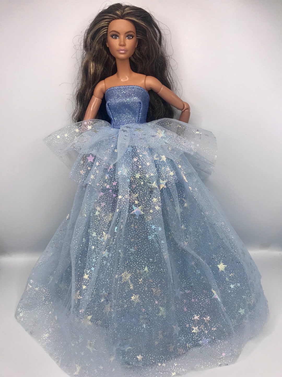 Dolls Beautiful Sparkly Glitter Princess Dress. Light Blue With Glitter ...