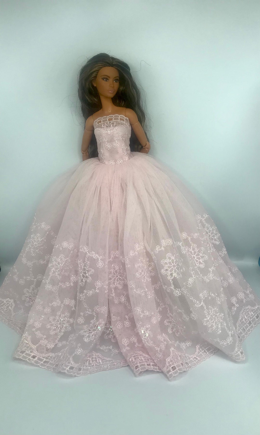 Beautiful Sequin Pastel Pink/ Peach Dolls Floral Dress. Dolls Prom ...