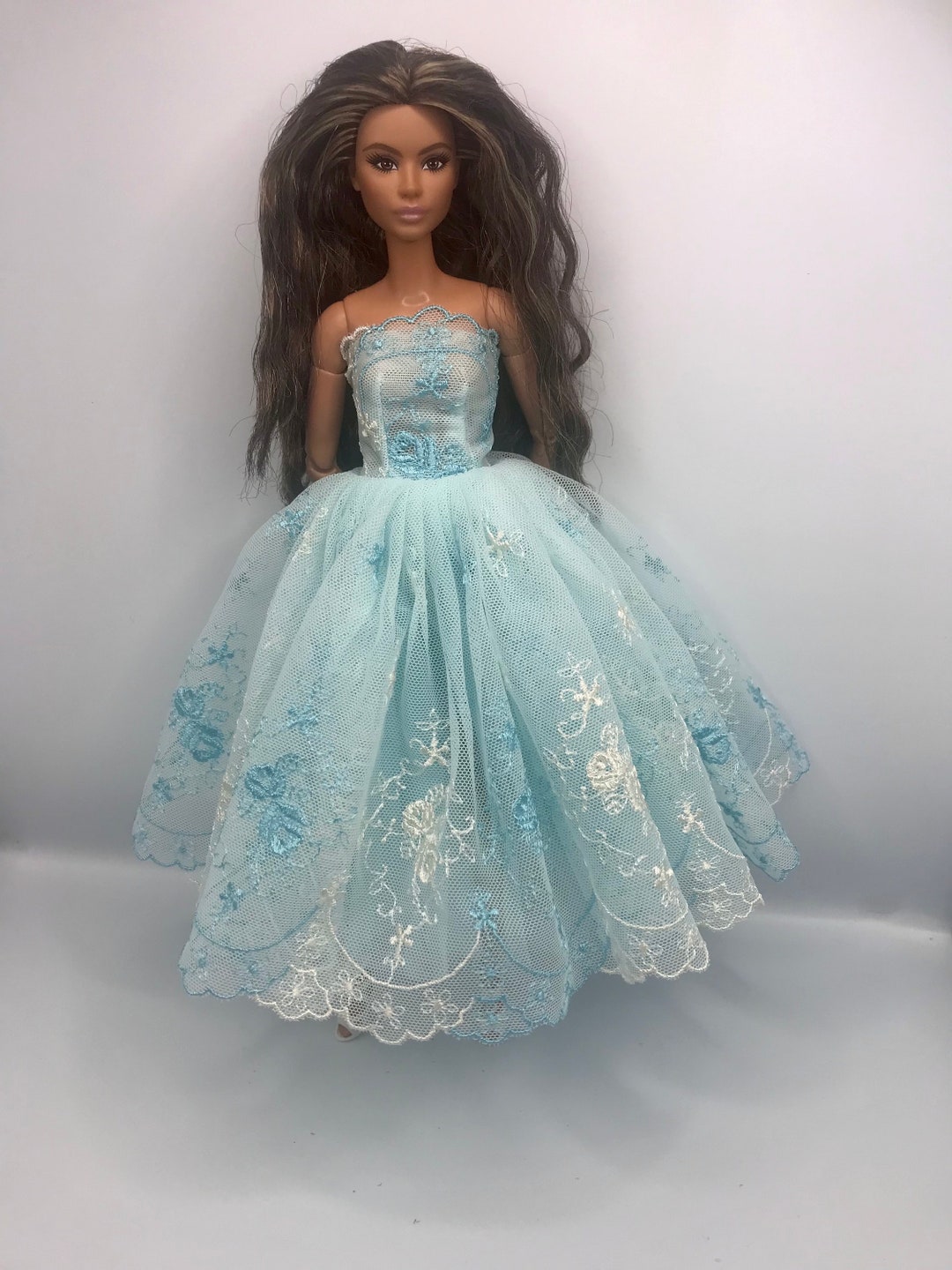 Dolls Blue Floral Dress. Dolls Prom Dress Dolls Ballgown Dolls Bridal ...