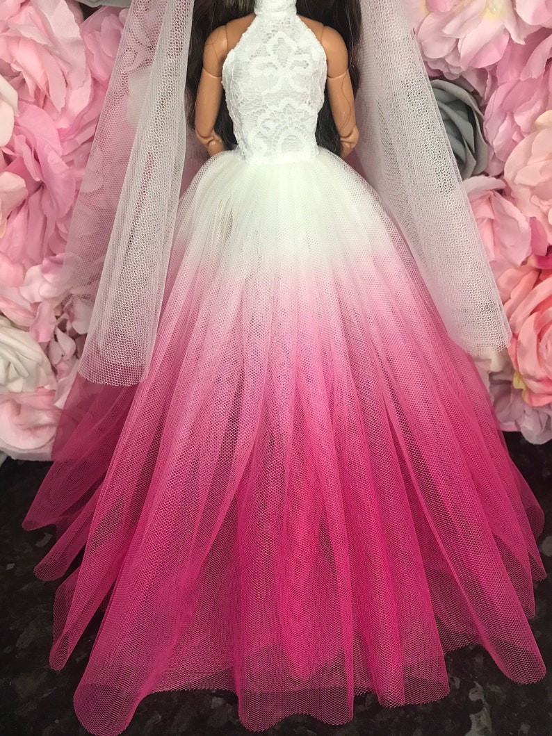 Ombré Pink Halter Neckhigh Neck Dolls Prom Dress. 12inch Doll - Etsy