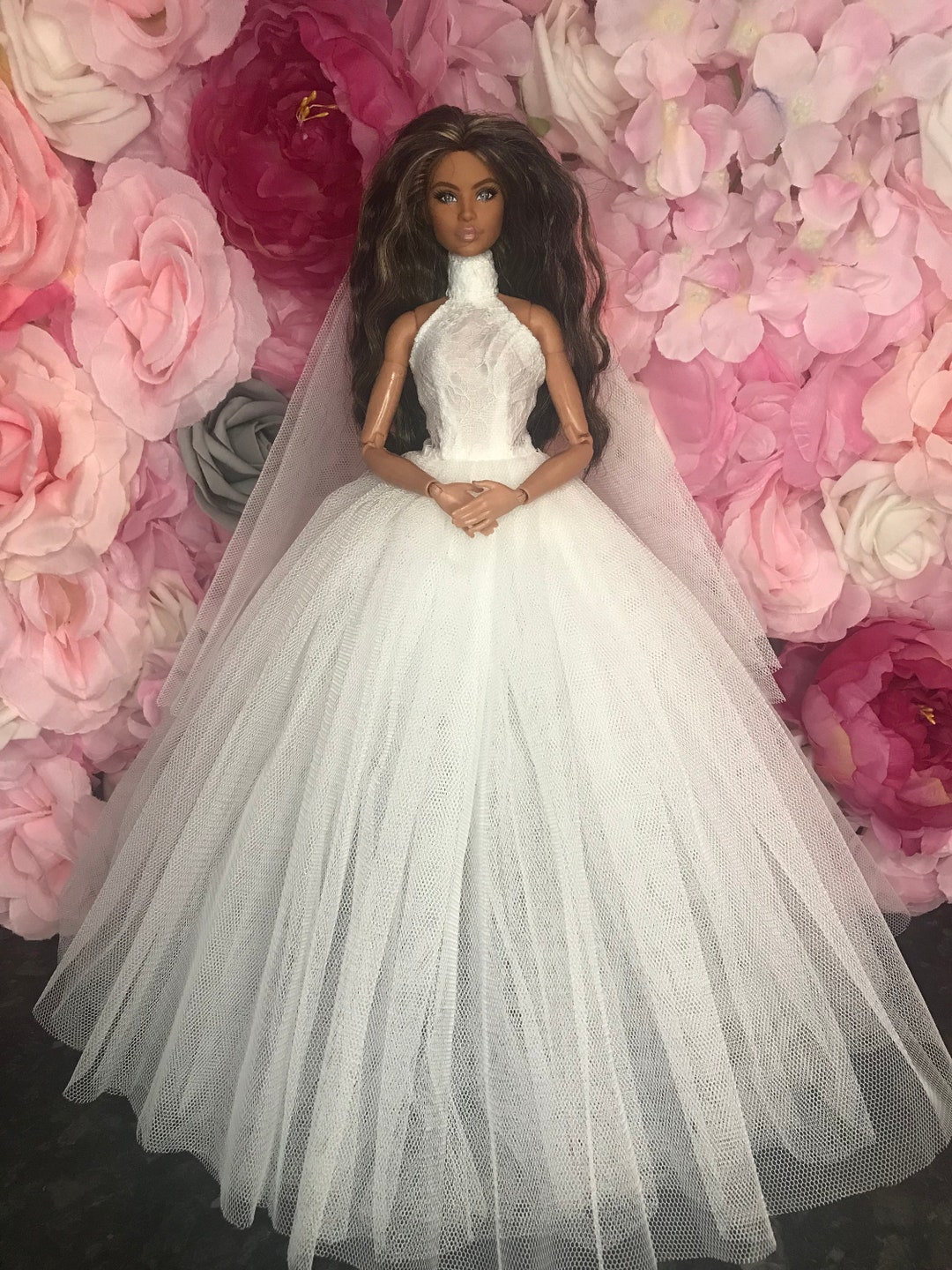 Halter Neck Dolls Prom Dress. 12inch Doll Dress Wedding Dress With Veil ...