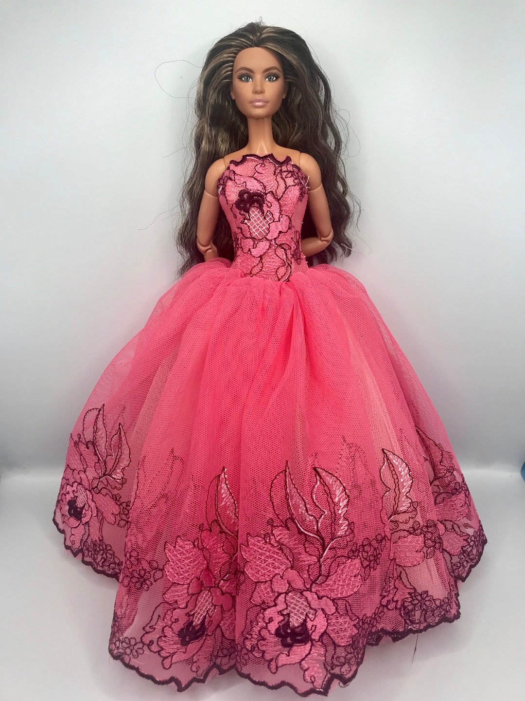 Beautiful Bright Pink Dolls Floral Dress. Dolls Prom Dress Dolls ...