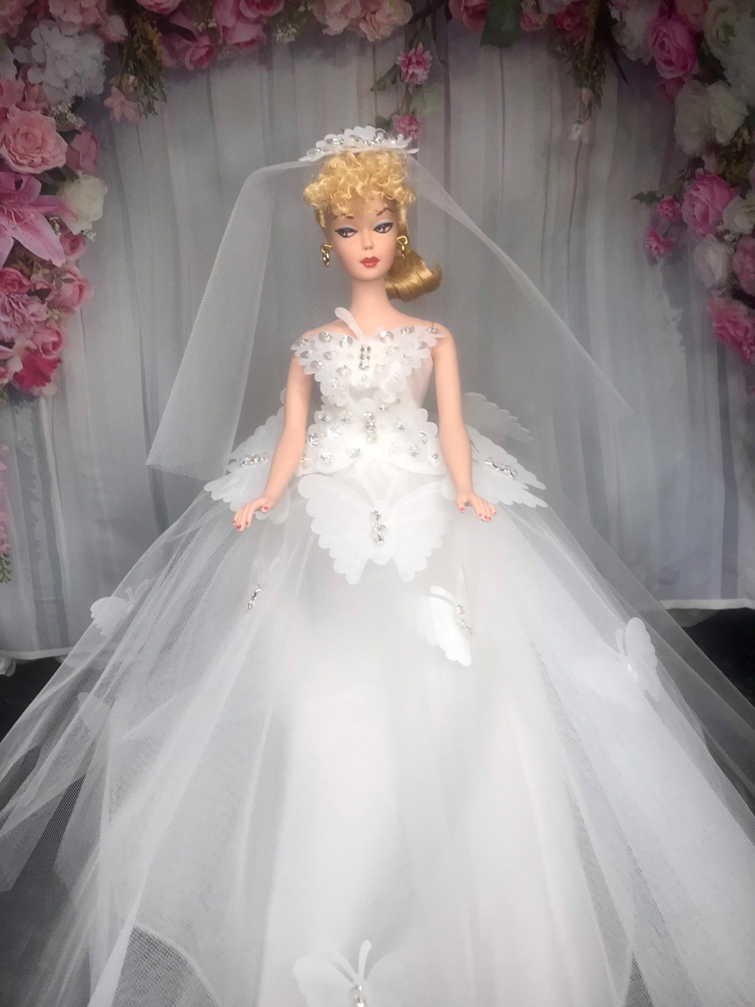 Dolls Beautiful Wedding Dress With Dolls Butterfly Hair Clip. White ...