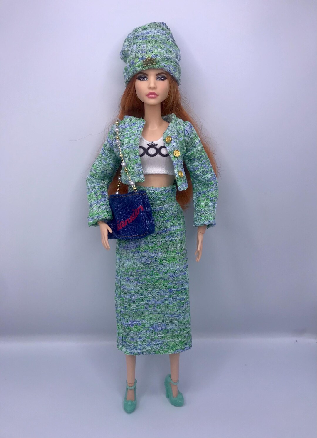 Green Dolls Tweed 6pc Suit. Dolls Skirt Doll Blazer Jacket Dolls Top ...
