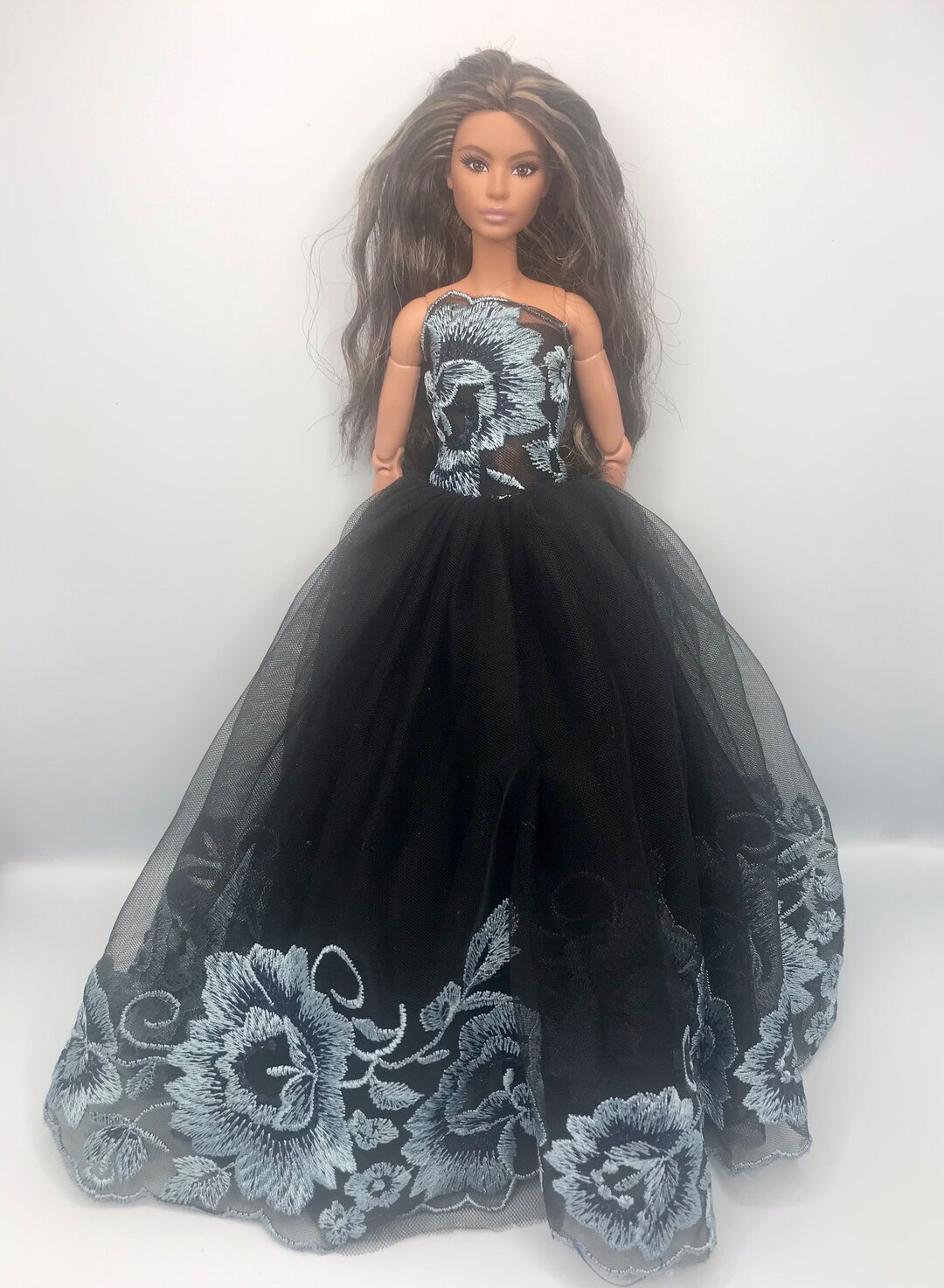 Dolls Black and Light Blue Dolls Floral Dress. Dolls Prom Dress Dolls ...