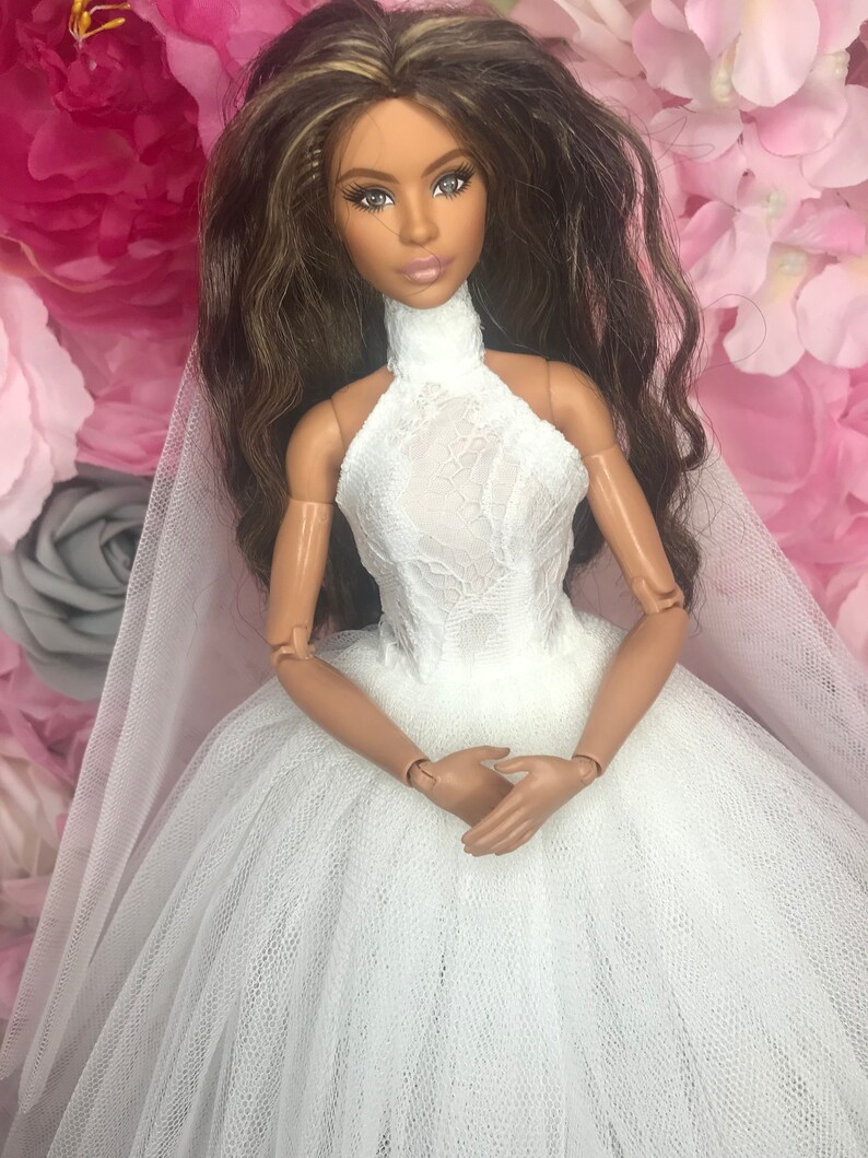 Halter Neck Dolls Prom Dress. 12inch Doll Dress Wedding Dress With Veil ...