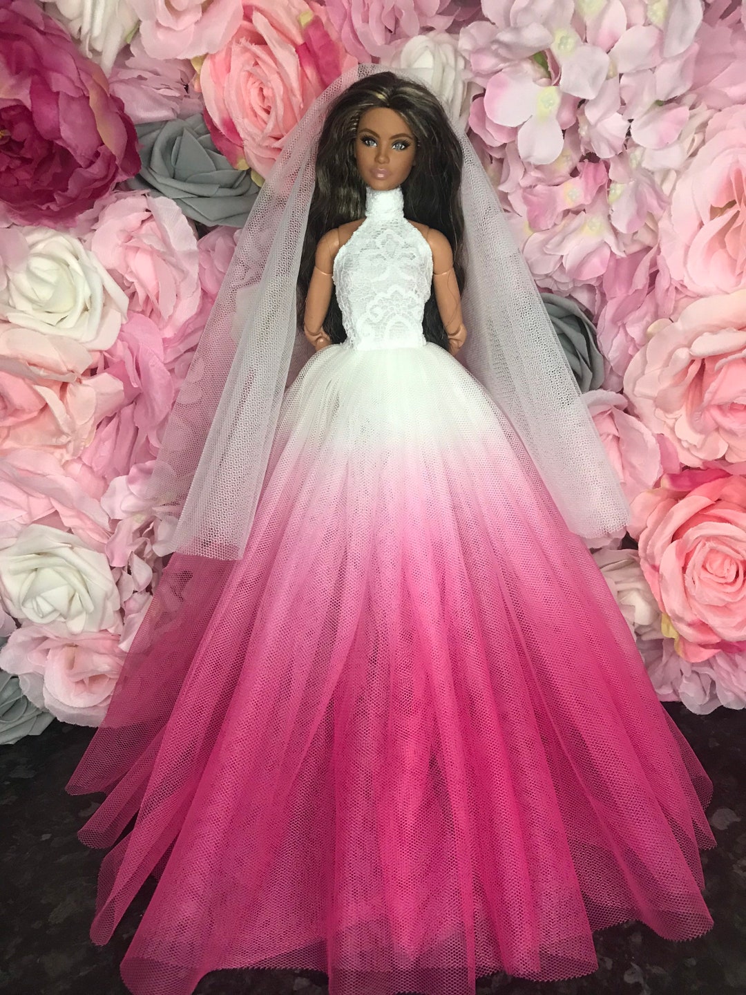 Ombré Pink Halter Neckhigh Neck Dolls Prom Dress. 12inch Doll Dress ...