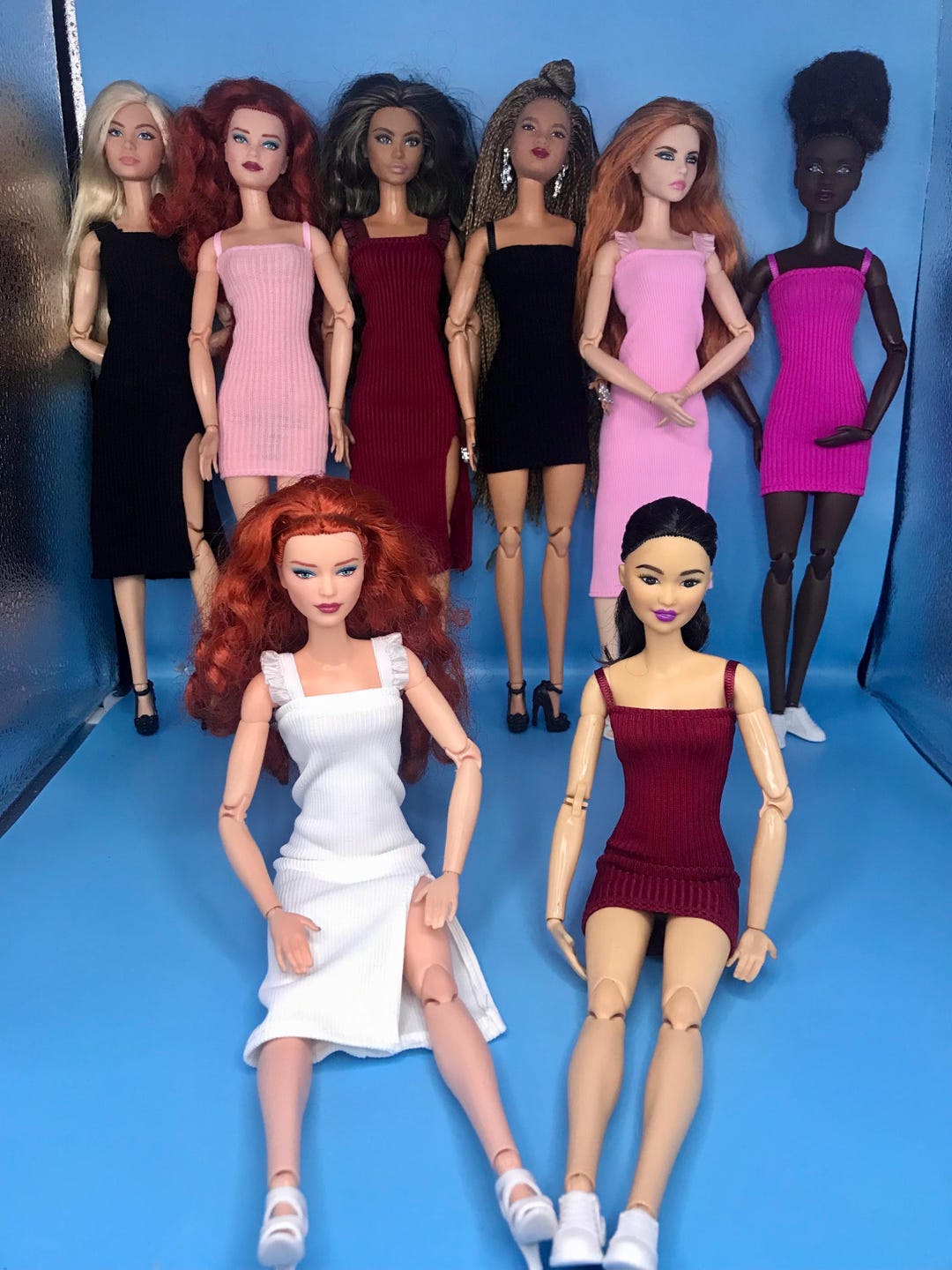 NEW STOCK Christmas Special 8 Dolls Tight Fitting Dresses. 8 Dolls ...