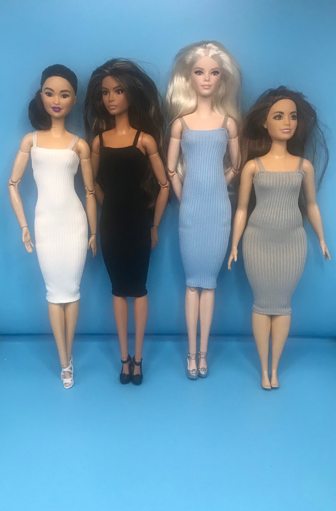 4 Dolls Tight Fitting Dresses. Dolls Footwear. Dolls Full Outfit. - Etsy