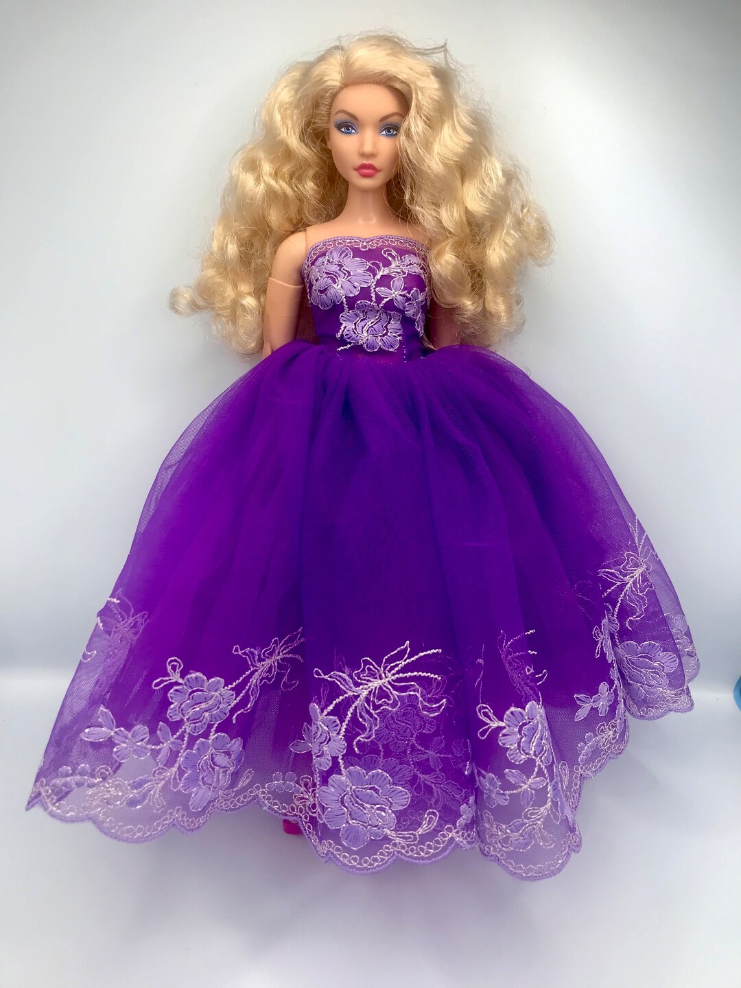 Fit Curvy Doll and Standard Dolls Purple Dolls Floral Dress. Dolls Prom ...