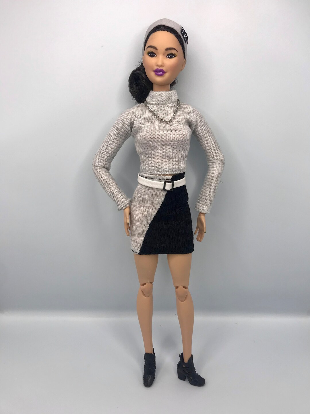 6pc Sport Look Outfit. Dolls Roll Neck Top Dolls Skirt Dolls Belt ...