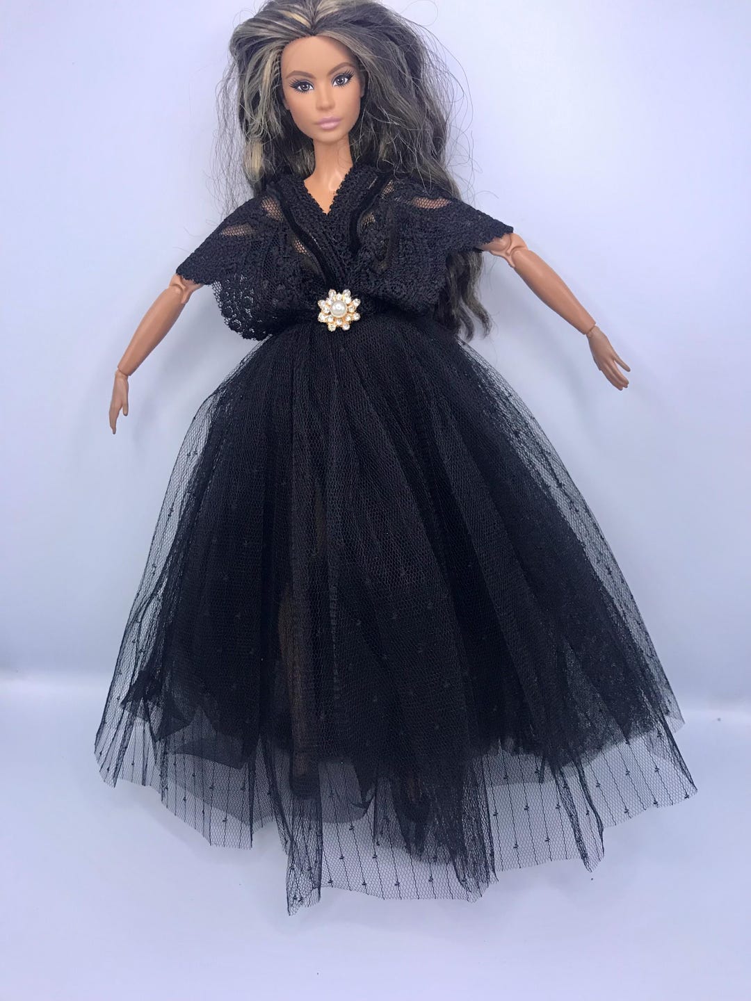 Beautiful Black Deep V Luxurious High Quality Dolls Ballgown Prom Dress ...