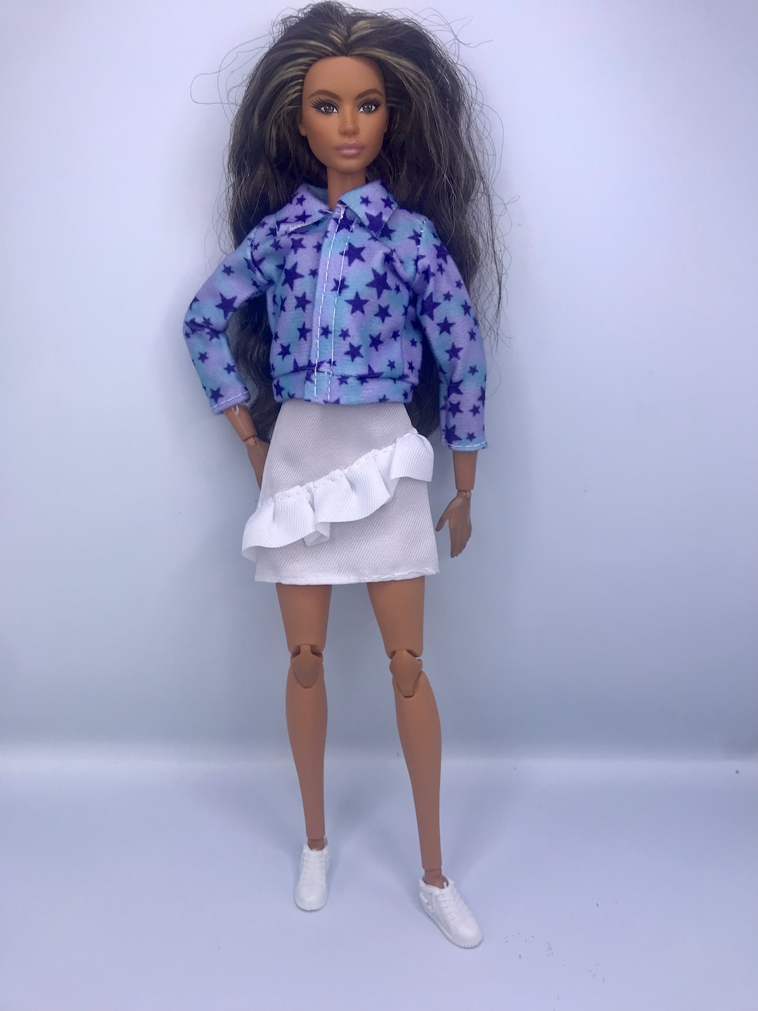 Dolls Blue Star Jacket Top White Frilled Skirt and Shoes. Full Outfit ...