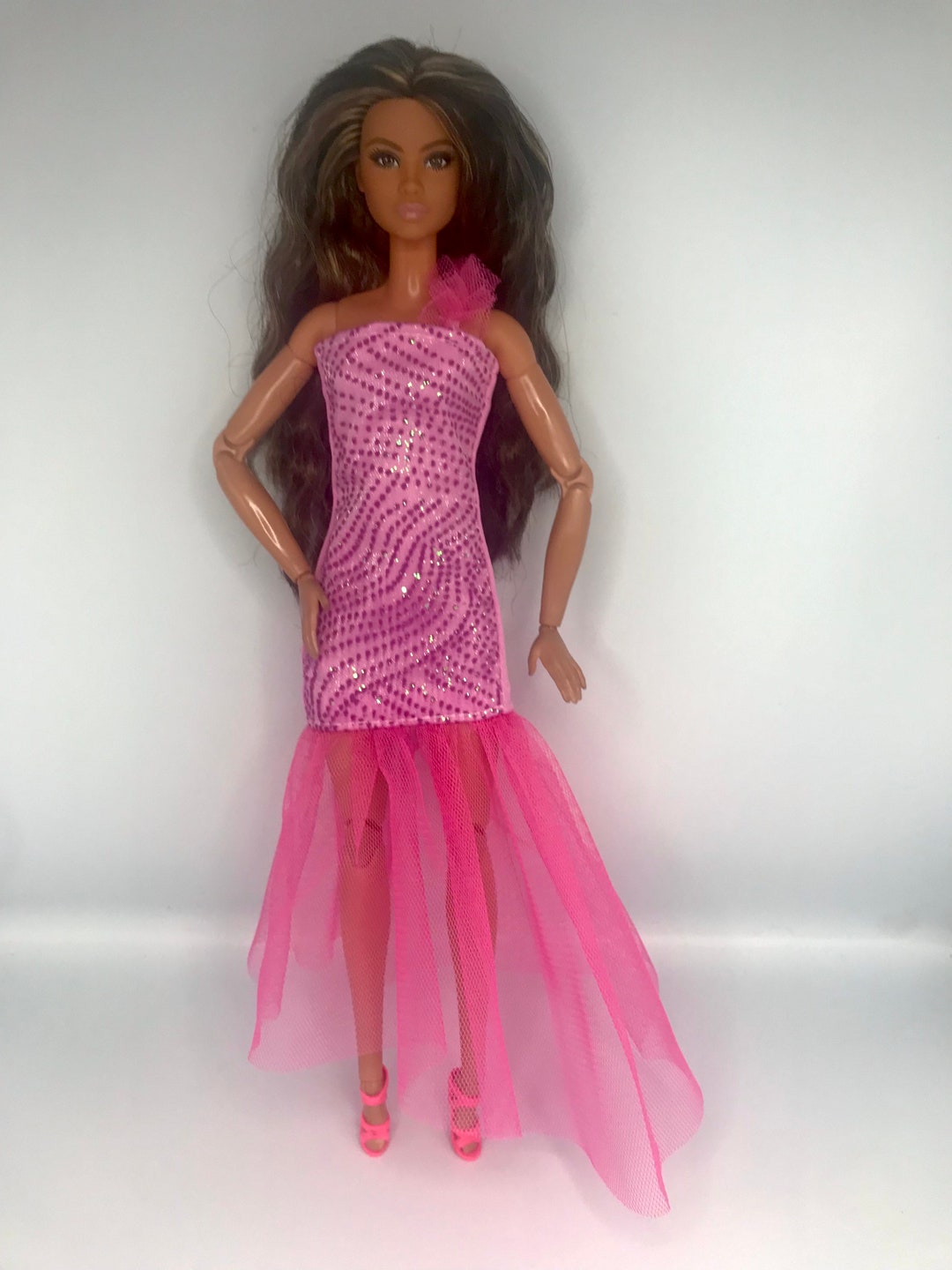 Sparkly Dolls Pink Glitter Christmas Party Dress. Dolls Shoes Fit ...
