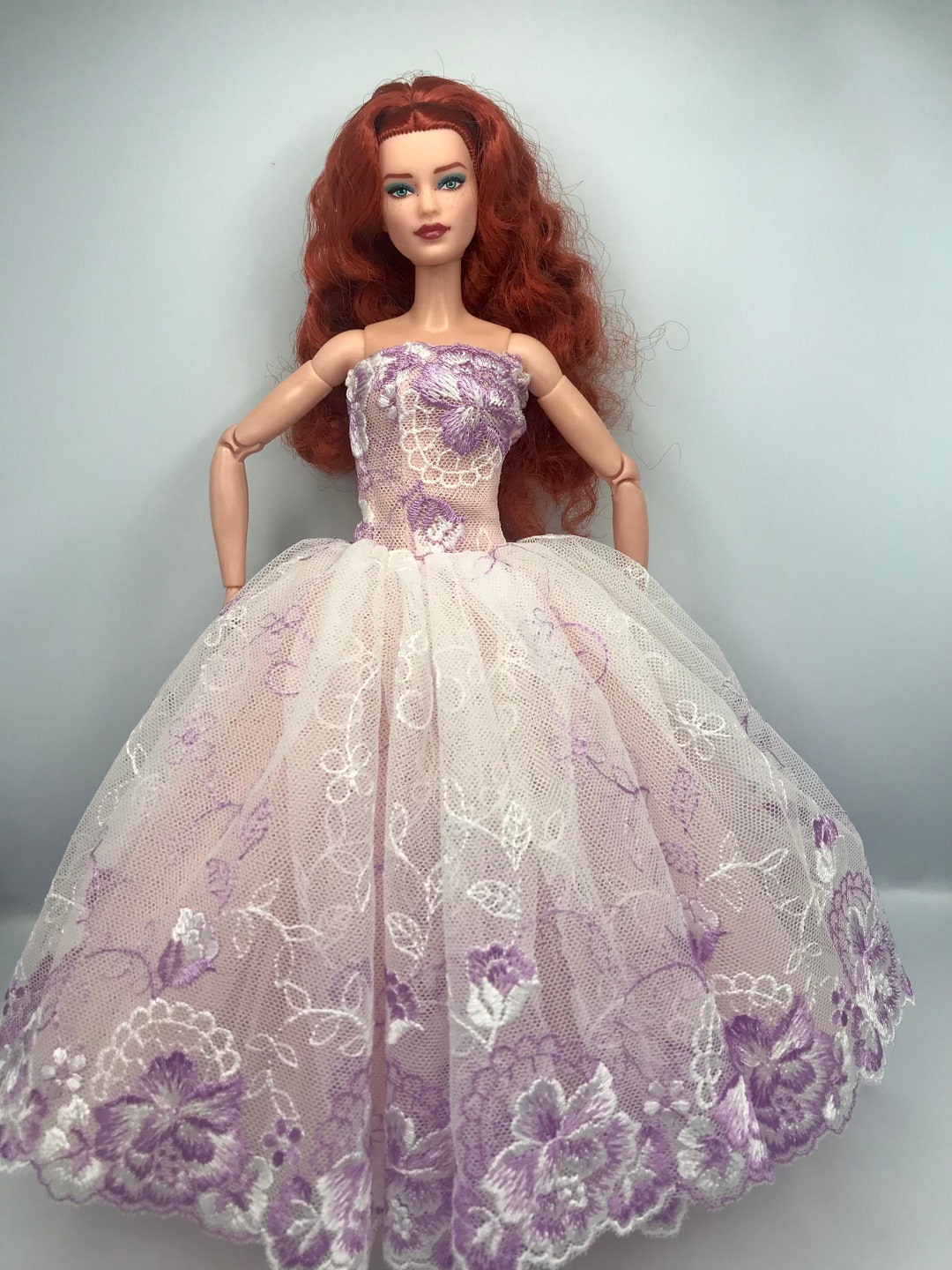 Light Pink Beautiful Dolls Purple Floral Dress. Dolls Prom Dress Dolls ...