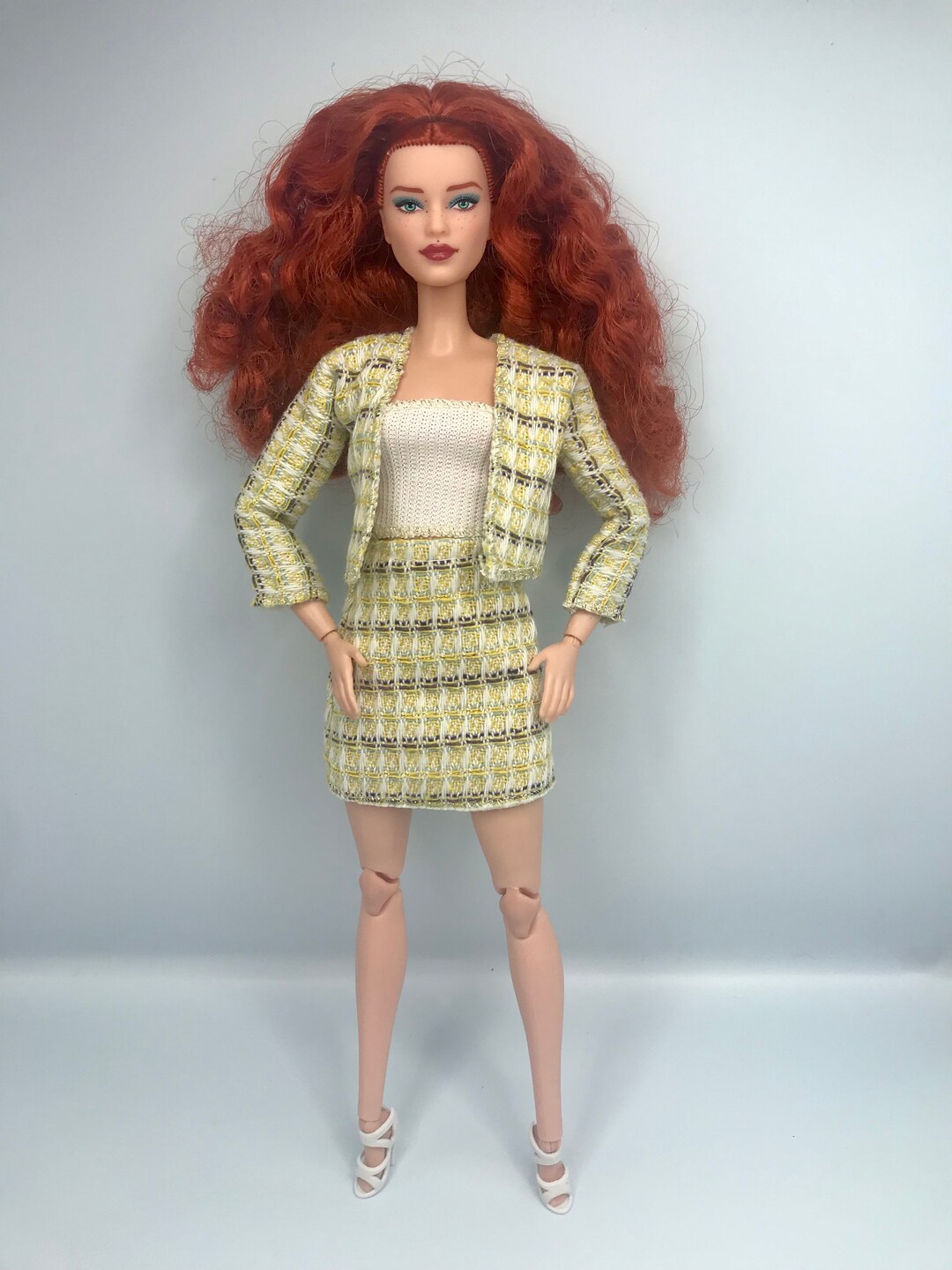 Light Green Dolls Tweed 4pc Suit. Dolls Skirt Doll Blazer Jacket. Dolls ...