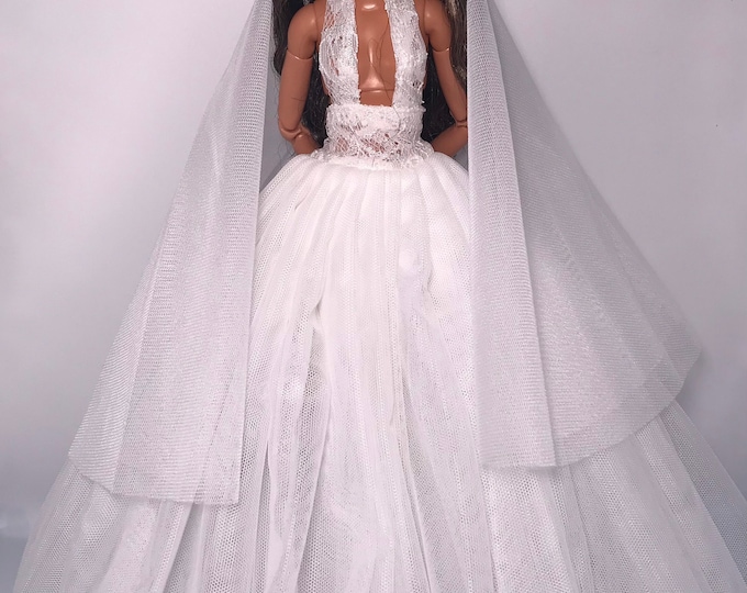 Halter Neck Dolls Prom Dress Veil 12inch Doll Dress Wedding Dress With ...