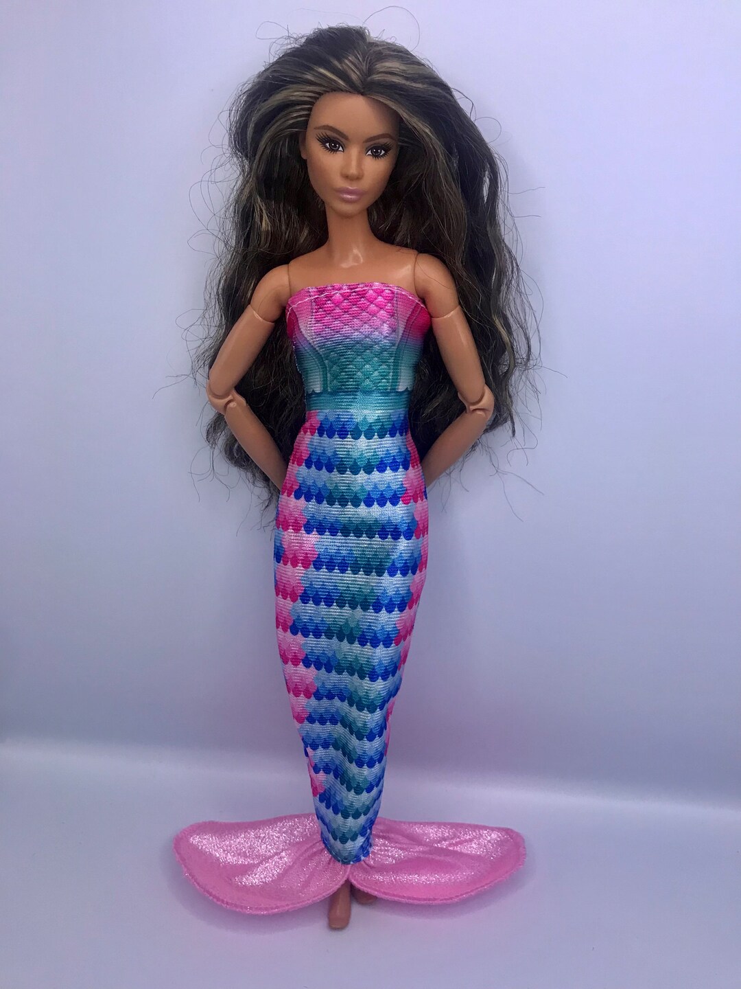 Pink and Blue Colour Dolls Mermaid Outfit 1pc Outfit Dolls Dressing up ...