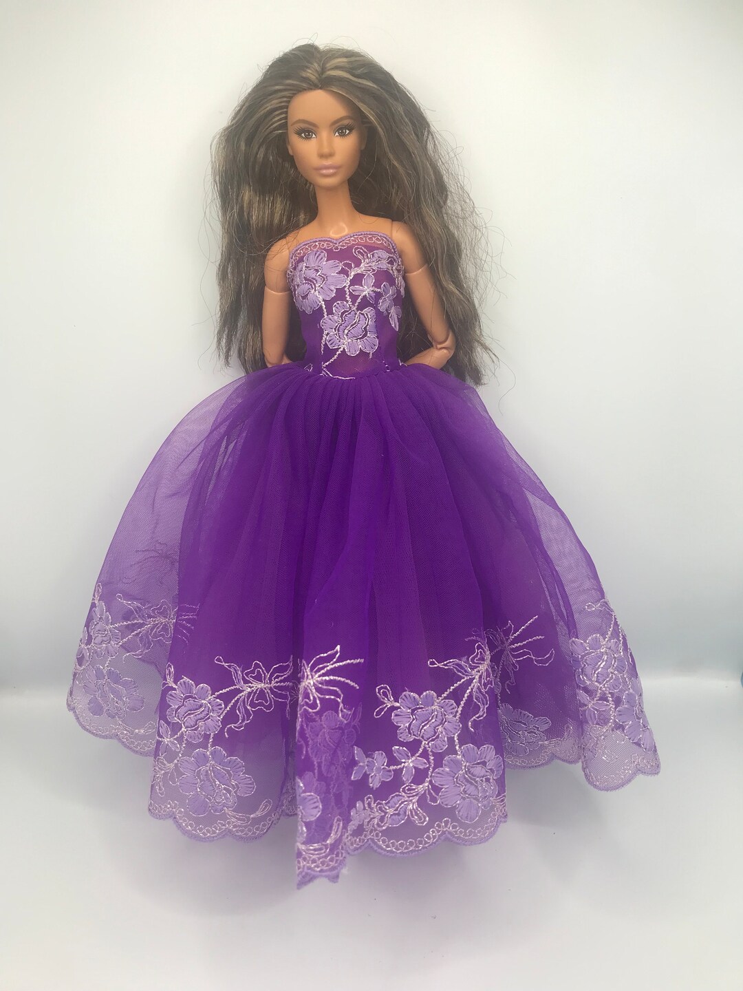 Fit Curvy Doll and Standard Dolls Purple Dolls Floral Dress. Dolls Prom ...