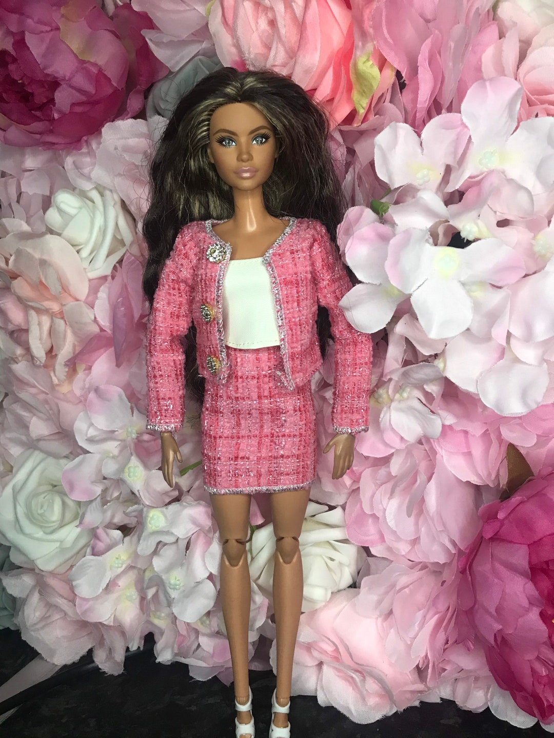 Pink and Silver Slightly Sparkly Dolls Tweed 4pc Suit. Dolls Skirt Doll ...