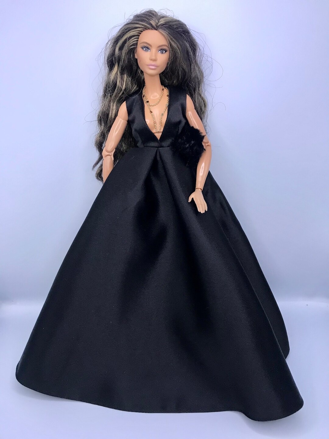 Beautiful Black Deep V Luxurious High Quality Dolls Ballgown Prom Dress ...