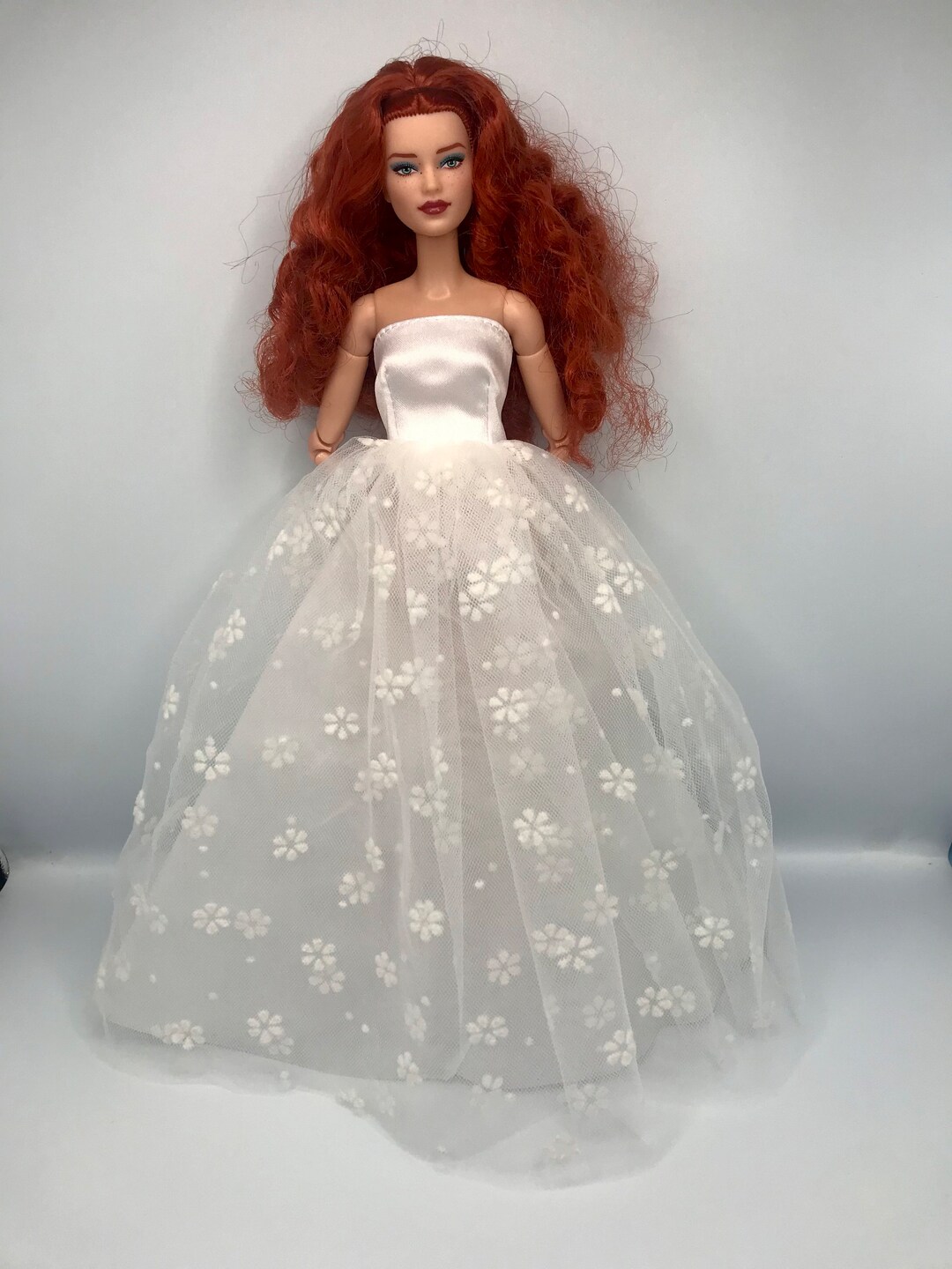 White Dolls Flower Print Bridal Dress Dolls Prom Dress Dolls Ballgown ...