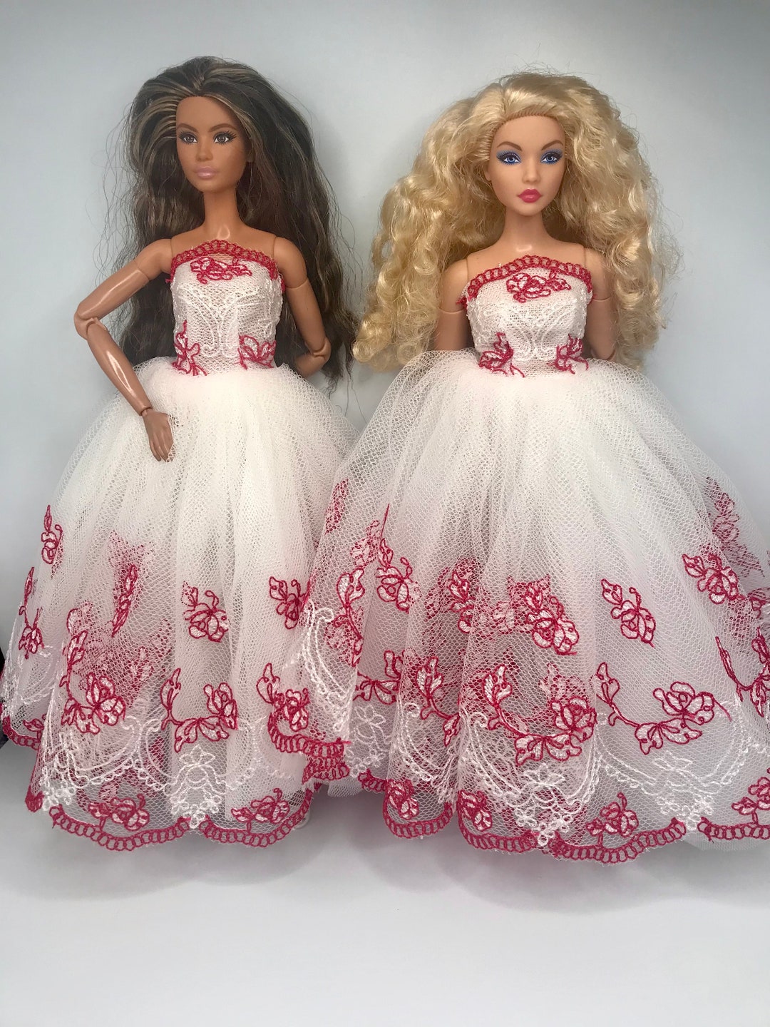 Will Fit Curvy and Standard Dolls White and Red Dolls Ballgown Wedding ...