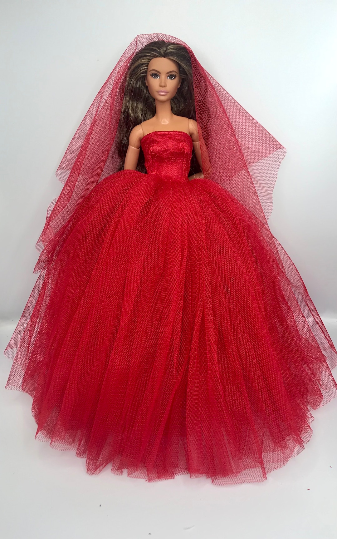 Red off the Shoulder Dolls Prom Dress. 12inch Doll Dress Wedding Dress ...