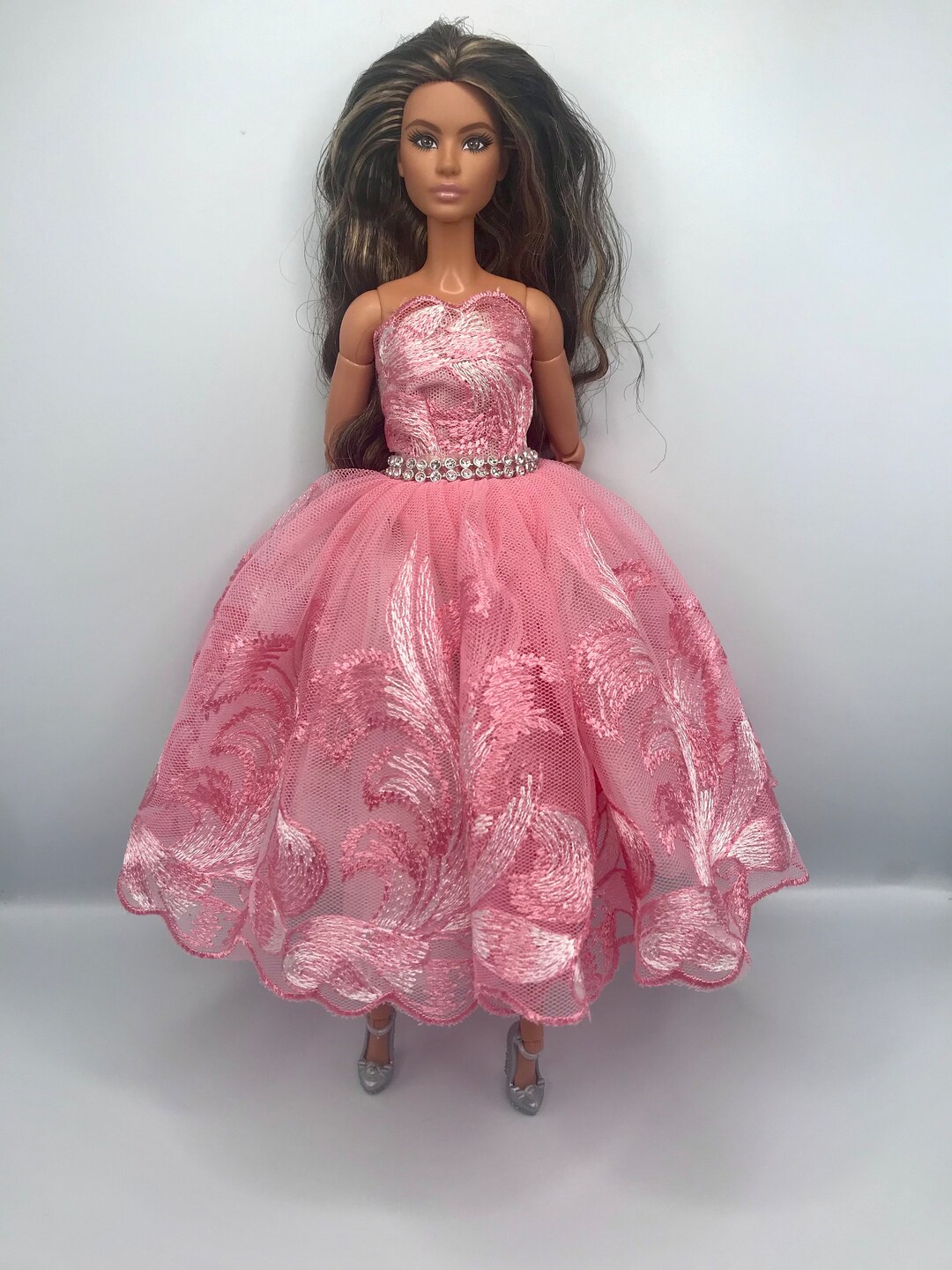 Pink Beautiful Dolls Pinks and White Flower Dress. Dolls Prom Dress ...