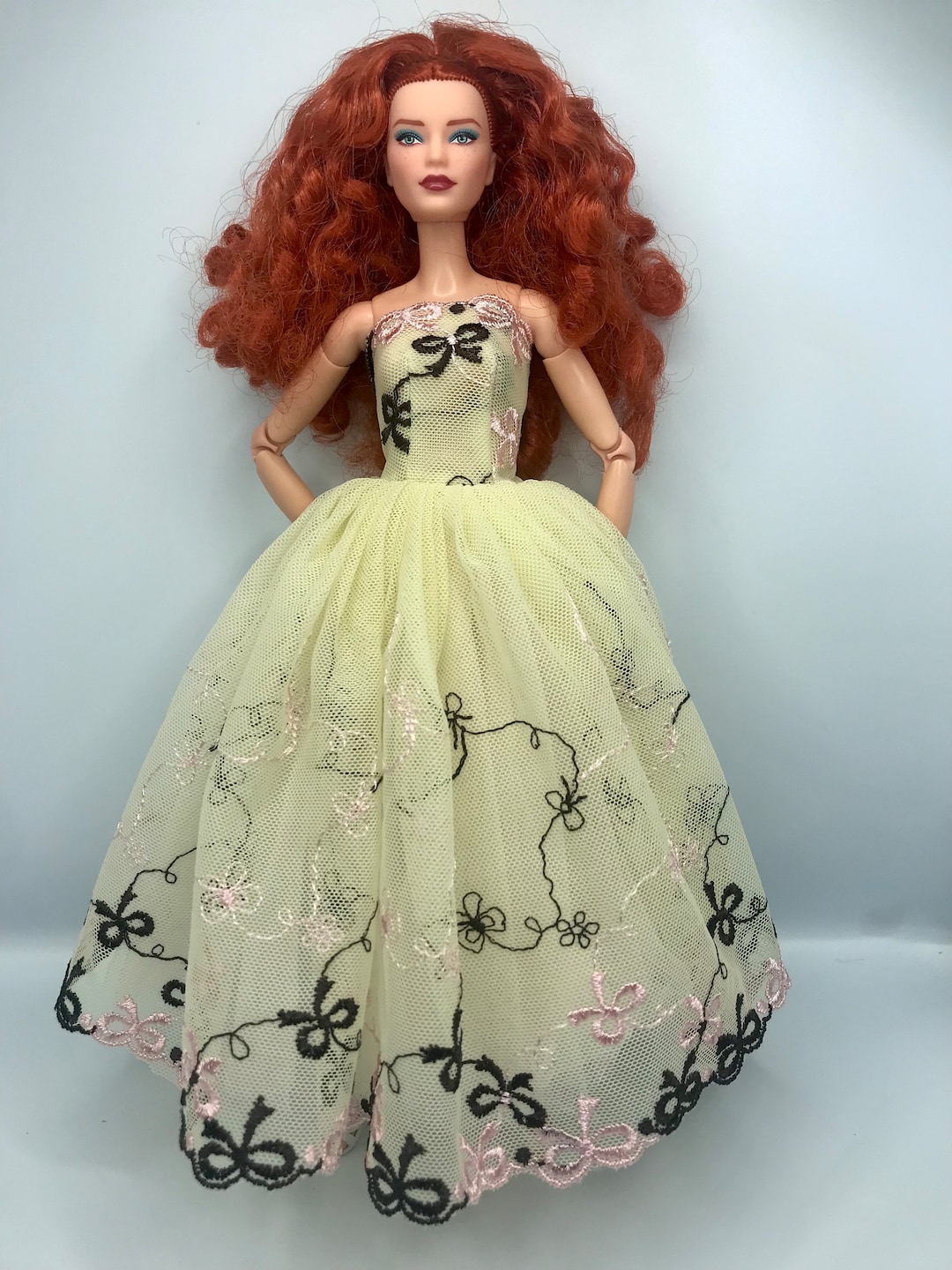 Dolls Yellow Bow Embroidered Dress. Dolls Prom Dress Dolls Ballgown ...