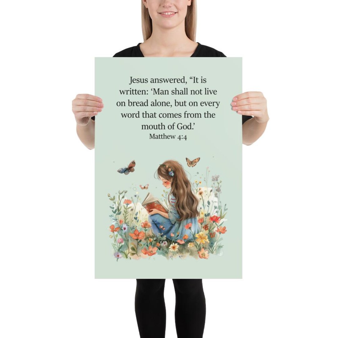Christian Poster for Kids - Bible Verse Wall Art - Young Girl Reading ...
