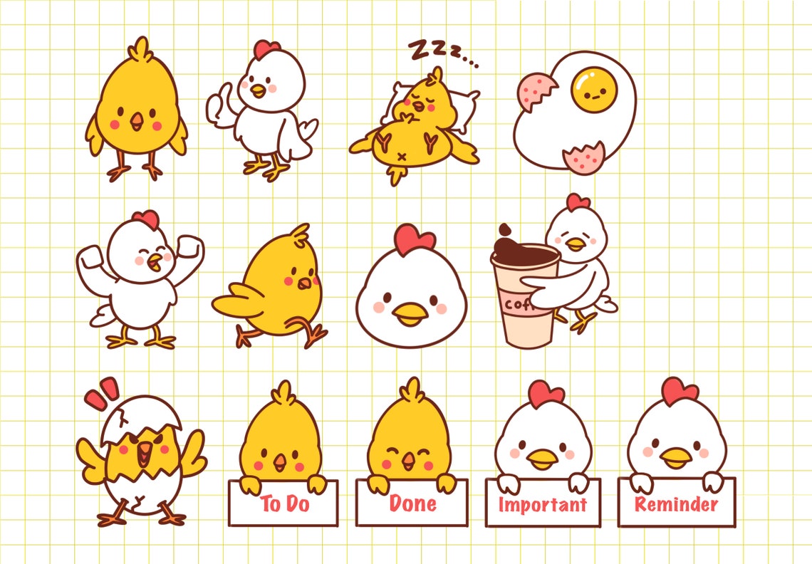 Cute Digital Chicken Sticker Pack - Etsy