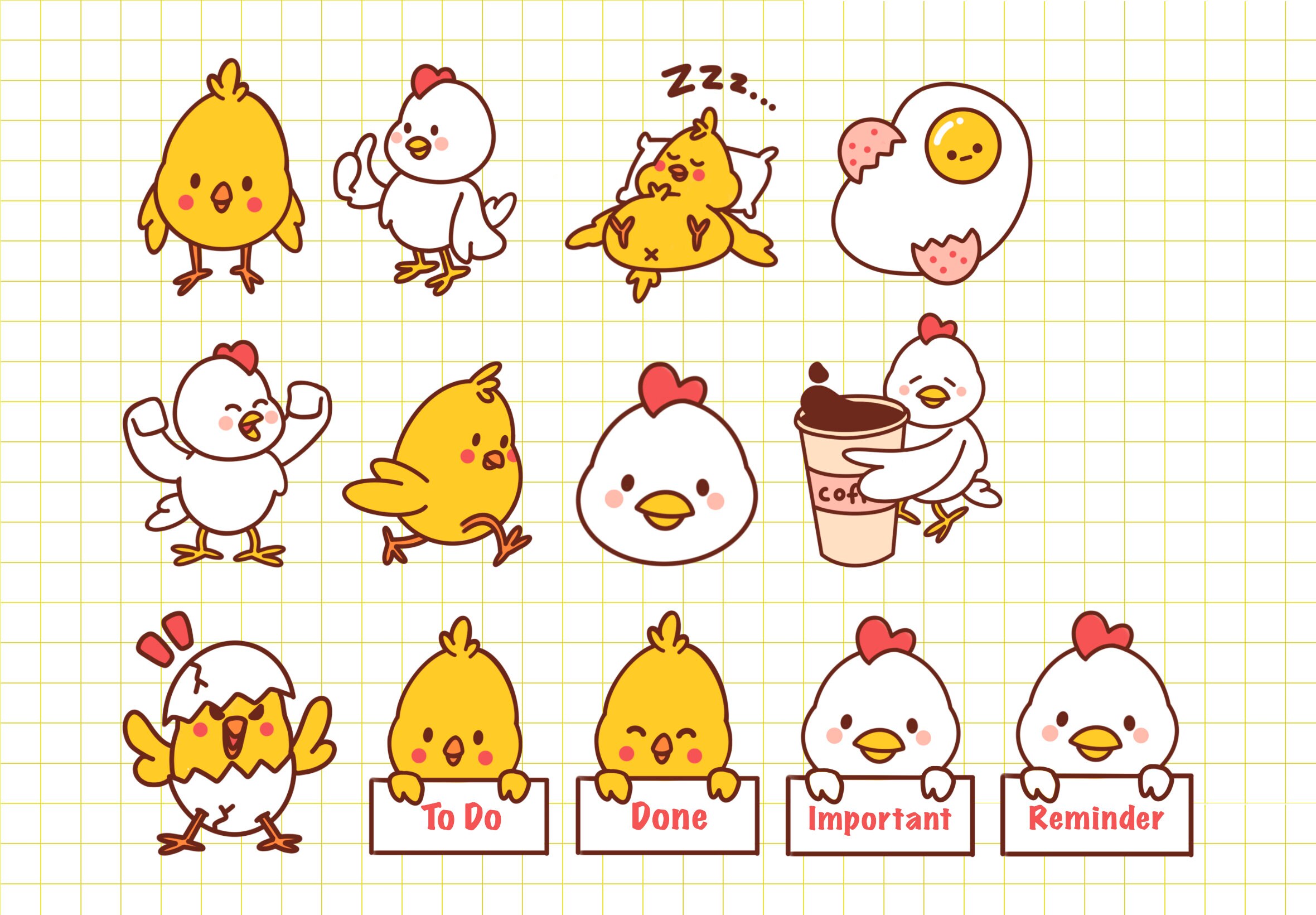 Cute Digital Chicken Sticker Pack - Etsy