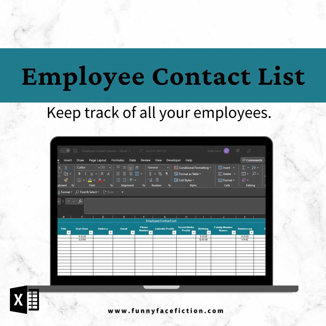 Employee Contact List Excel Template (digital Download) - Etsy