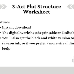Printable Writing Worksheet Three Act Plot Structure - Etsy Canada