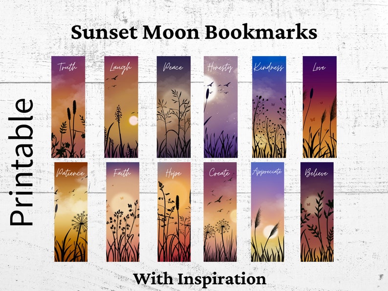 Printable Bookmarks Sunset Moon Bookmarks Bookmark Set - Etsy Canada