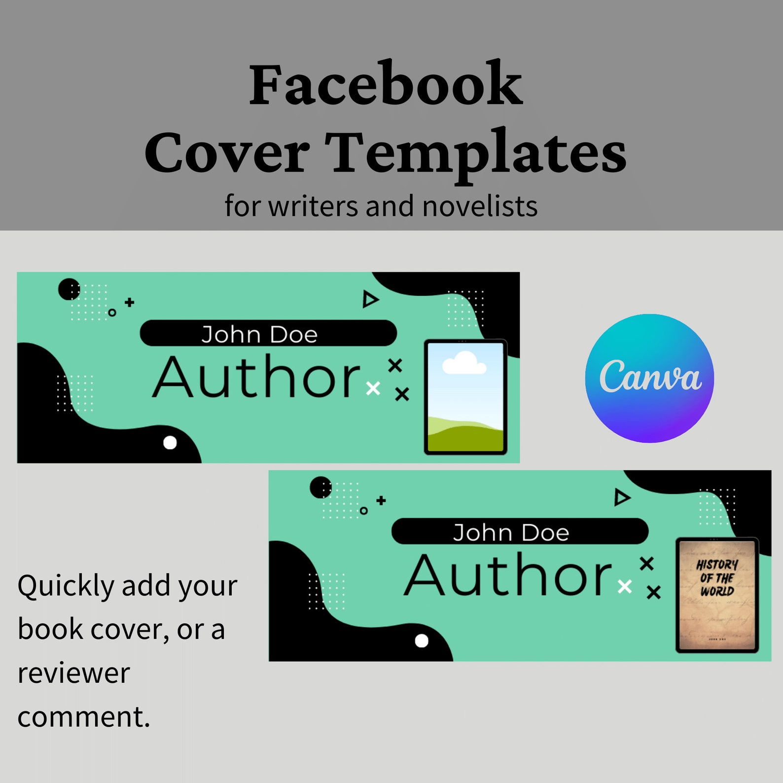 Canva Facebook Cover Templates for Writers, Editable Canva Templates ...