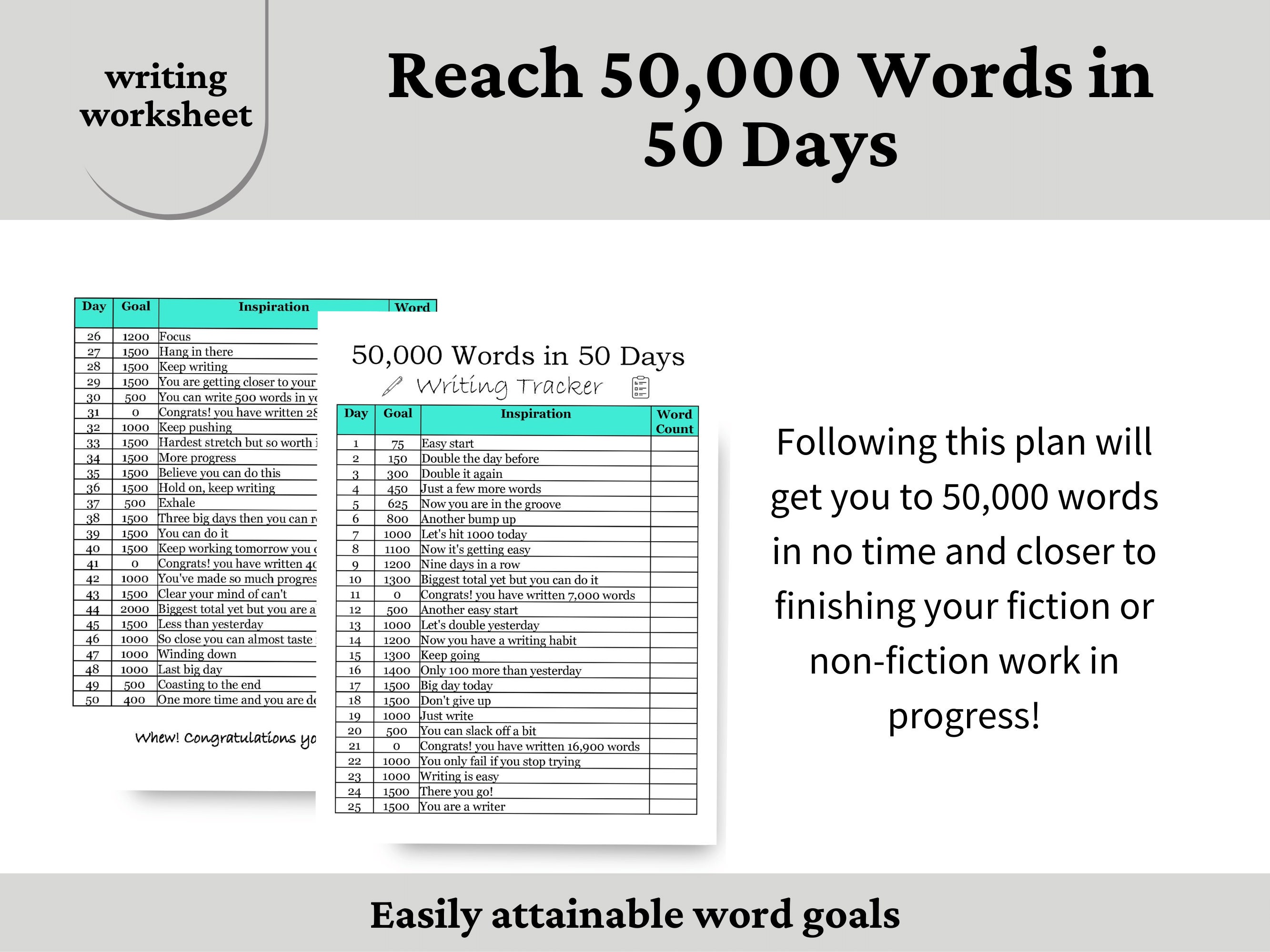 Printable Writing Tracker Novel Writing Word Tracker - Etsy