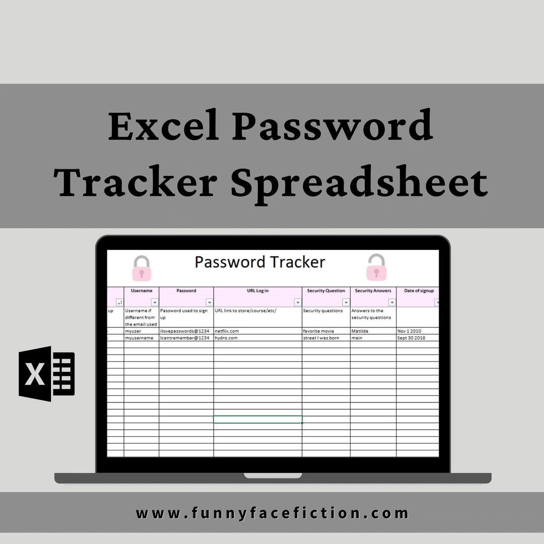 Excel Password Tracker, Spreadsheet Password Tracker, Password Template ...