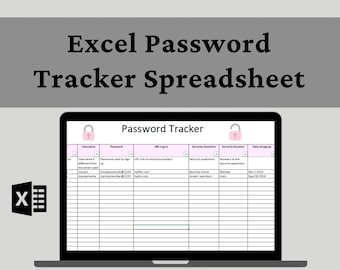 EXCEL Password Tracker Spreadsheet Template. Password Book. Password ...