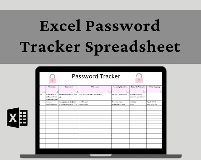 EXCEL Password Tracker Spreadsheet Template. Password Book. Password ...